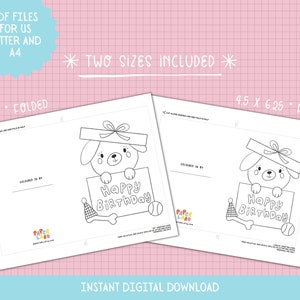 PRINTABLE Puppy Colouring Birthday Card for Kids INSTANT DOWNLOAD Cute ...