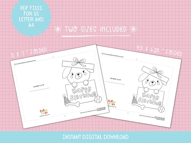 PRINTABLE Puppy Colouring Birthday Card for Kids INSTANT DOWNLOAD Cute ...