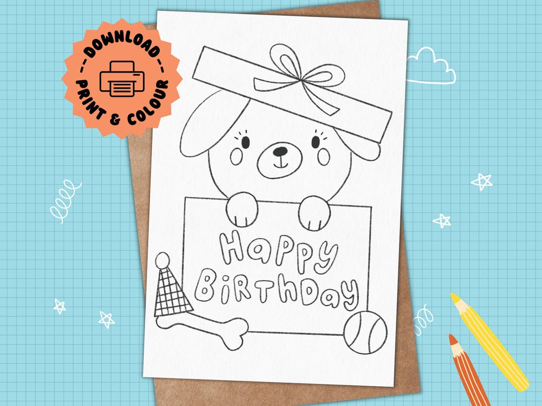 Kids Colouring Birthday Card Colour Your Own Birthday Card for Dog ...