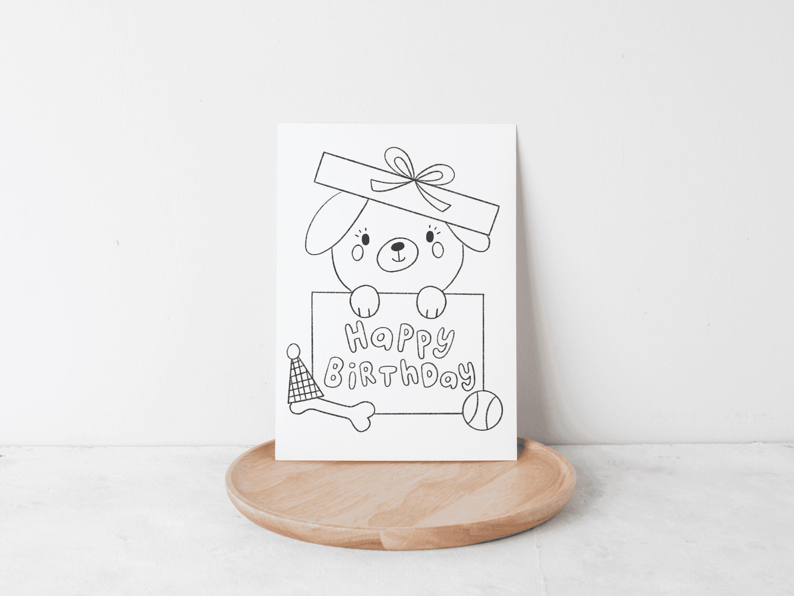 Kids Colouring Birthday Card Colour Your Own Birthday Card for Dog ...