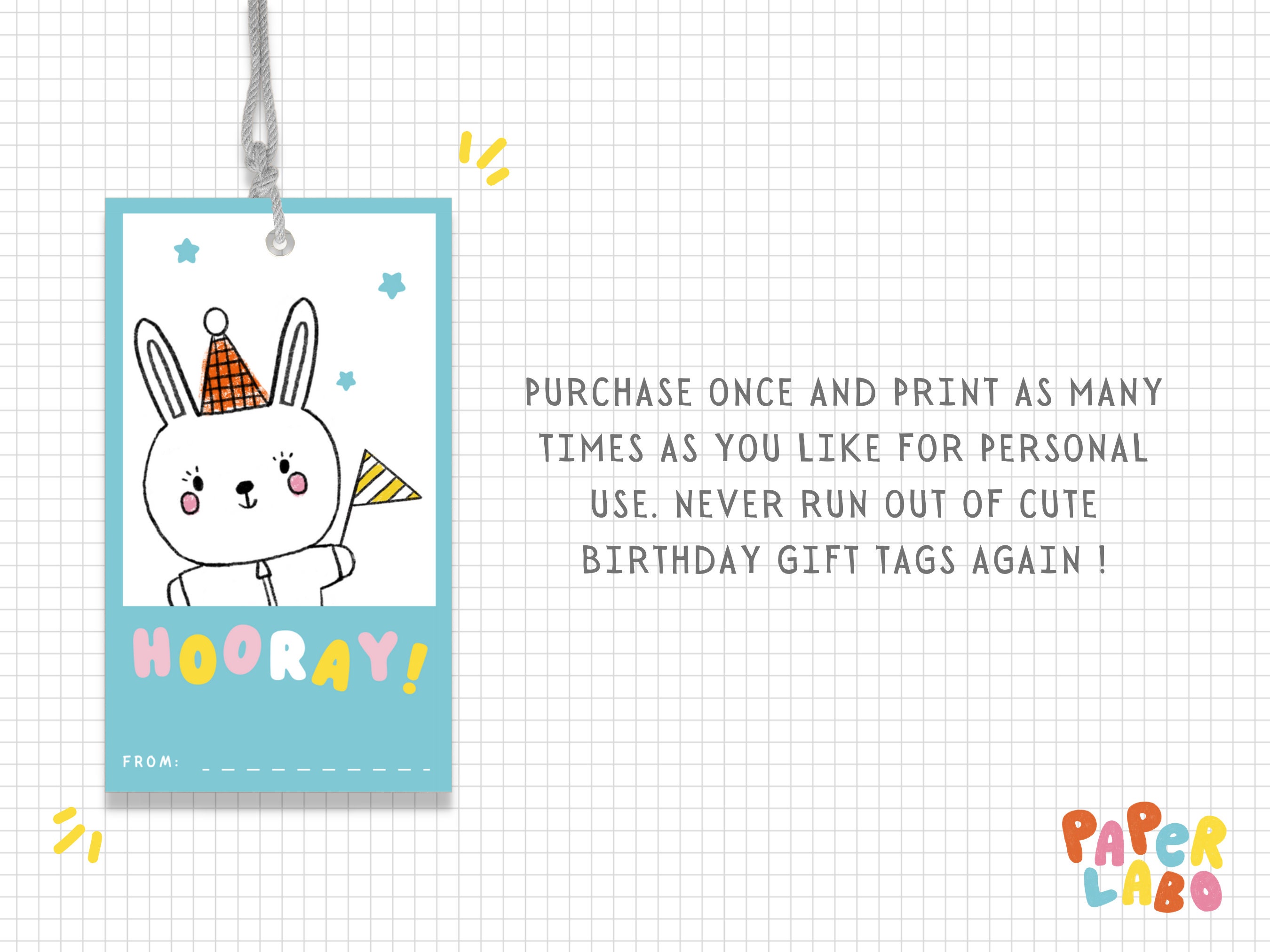 PRINTABLE Cute Birthday Gift Tag Set INSTANT DOWNLOAD Bunny Gift Labels ...