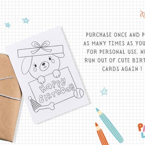 PRINTABLE Puppy Colouring Birthday Card for Kids INSTANT DOWNLOAD Cute ...