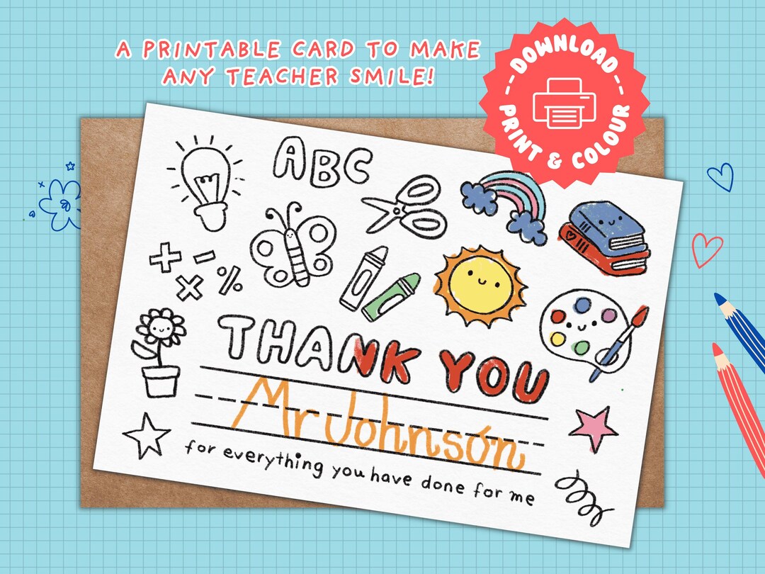 Teacher Appreciation Card Printable Thank You Teacher Card Printable ...