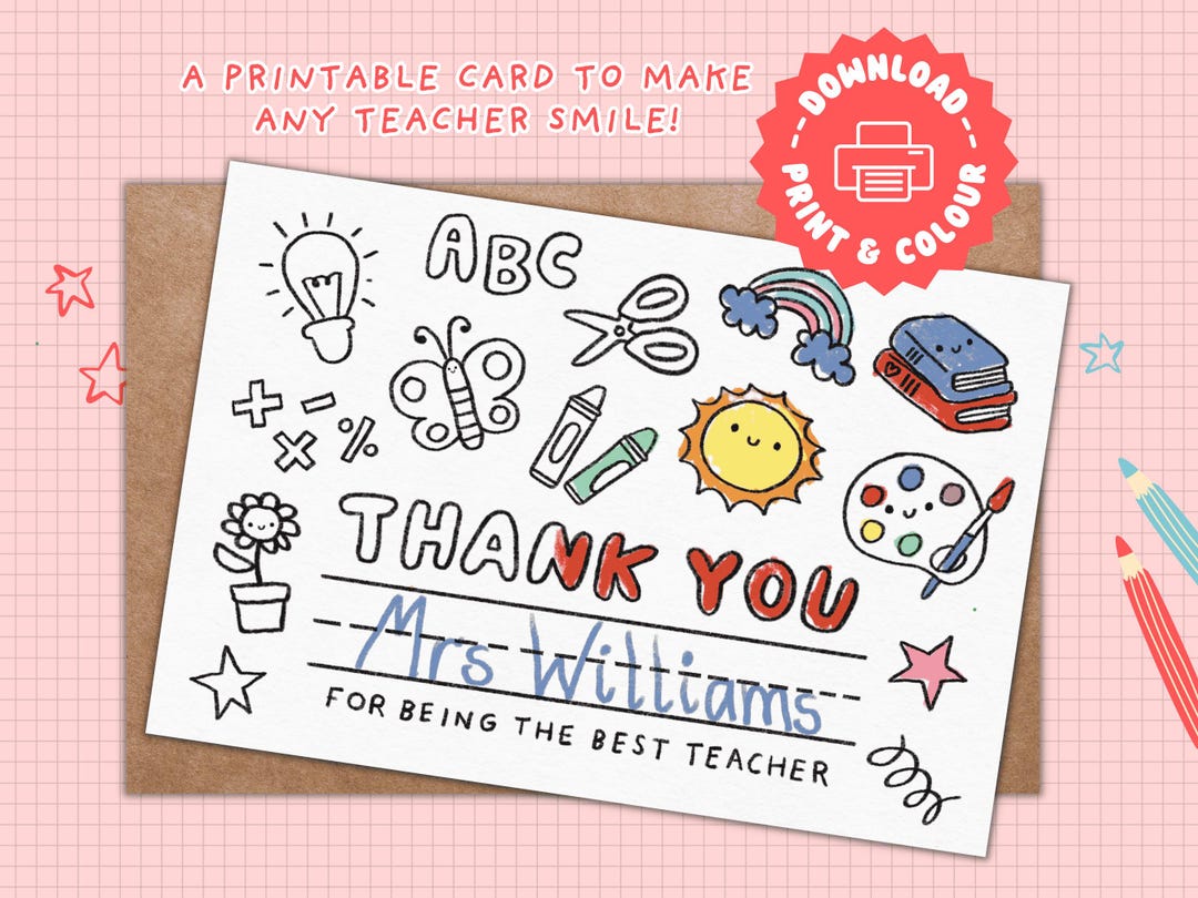 Thank You Teacher Coloring Printable for Kids Teacher Appreciation Card ...