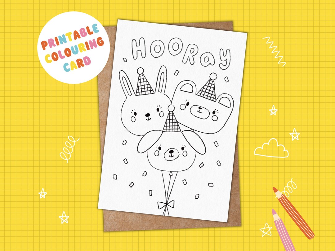 PRINTABLE Colouring Birthday Card for Kids Diy Birthday Card Cute Card ...
