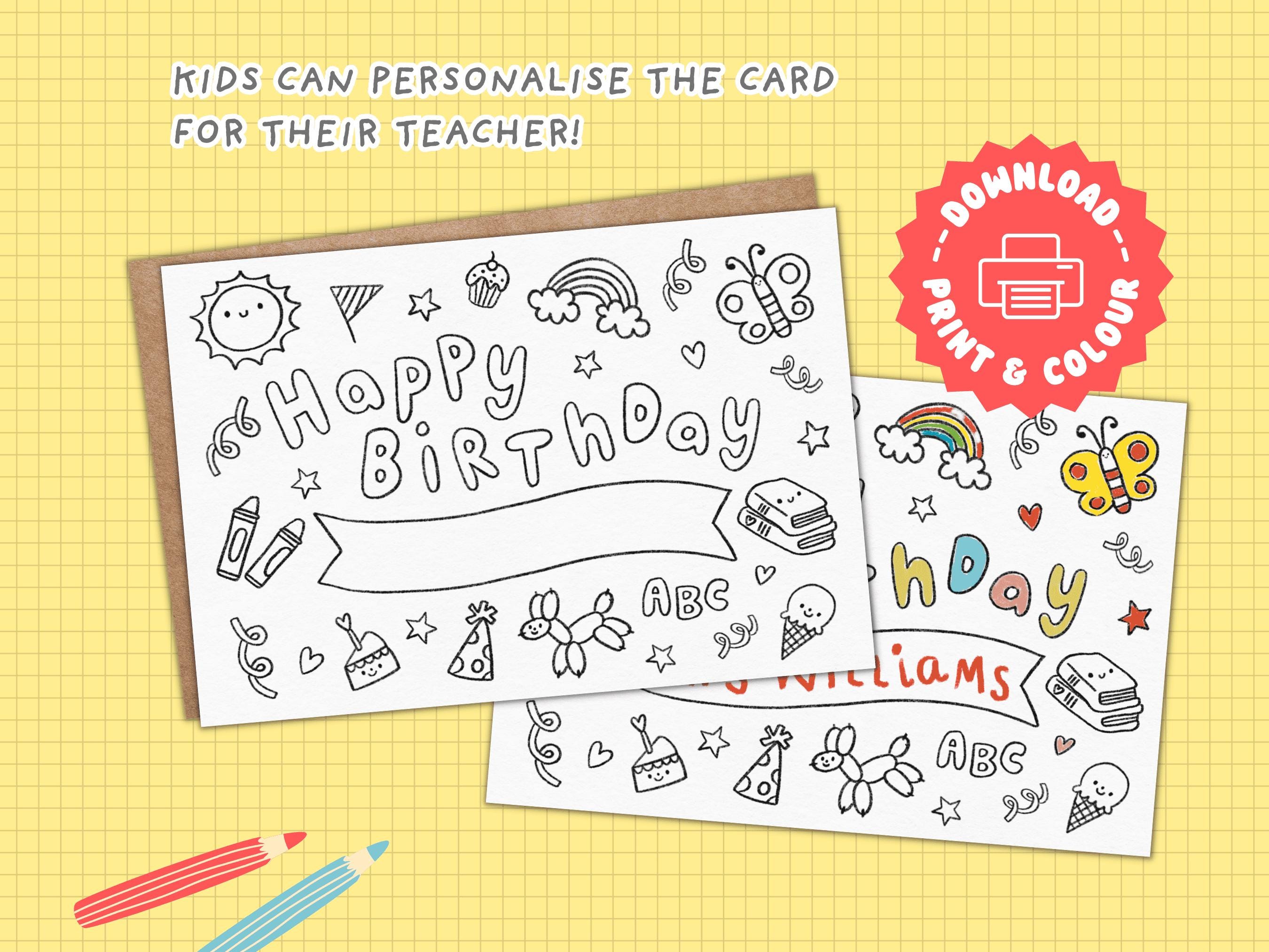 Teacher Birthday Card Printable Coloring Teacher Gift Personalised ...