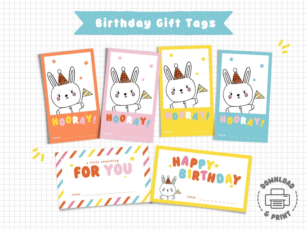 PRINTABLE Cute Birthday Gift Tag Set INSTANT DOWNLOAD Bunny Gift Labels ...