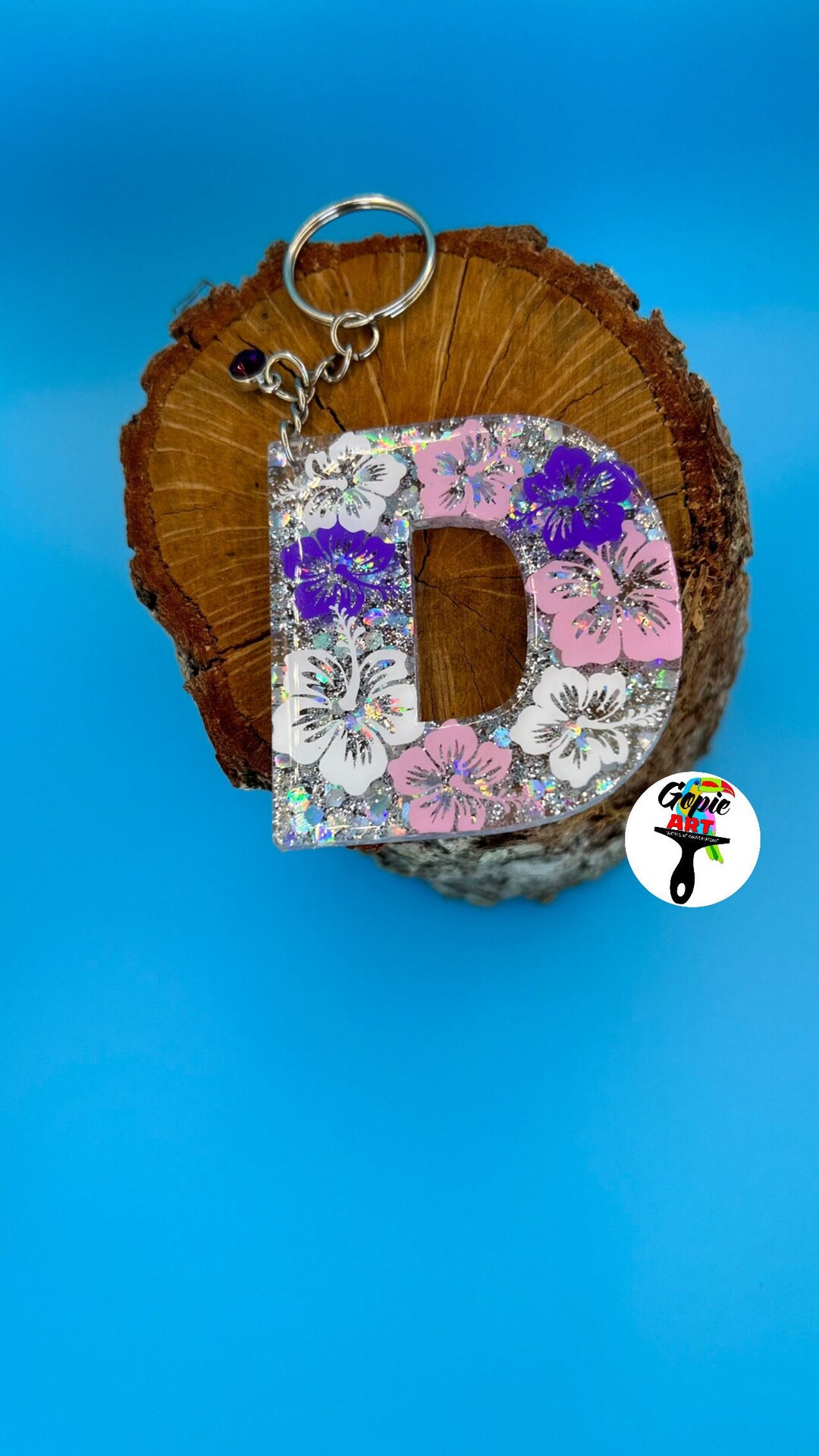 Hibiscus Initial Keychain/ Name Keychain - Etsy