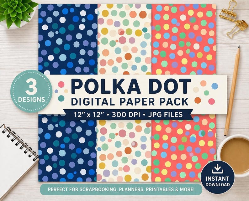 Colorful Polka Dot Digital Paper Pack | Bright Planner Scrapbook ...