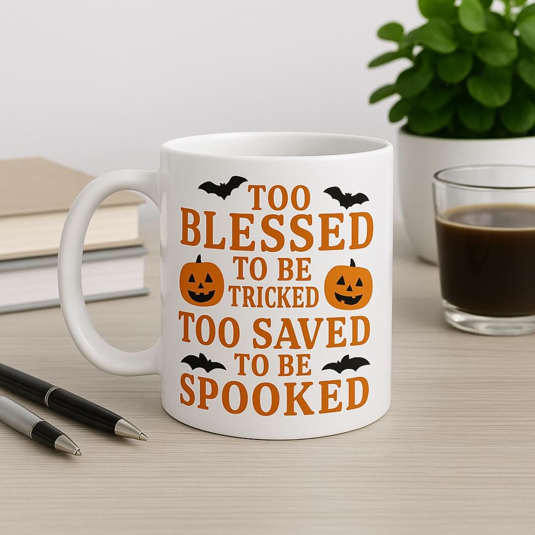 Halloween Ceramic Coffee Mug: Too Blessed to Be Tricked - Etsy