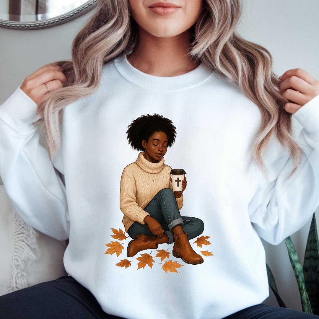 Cozy Fall Christian Woman Clipart, Afro Coffee PNG (3000x3000 PNG) - Etsy