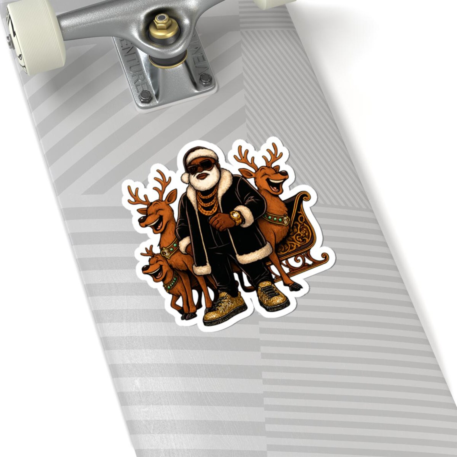 Hip Hop Santa With Reindeer Kiss-cut Sticker | Christmas Holiday Decal ...