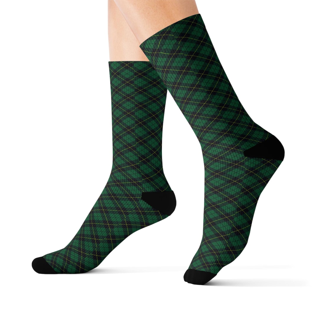 Green Plaid Sublimation Socks - Cozy Tartan Patterned Footwear, Gift ...