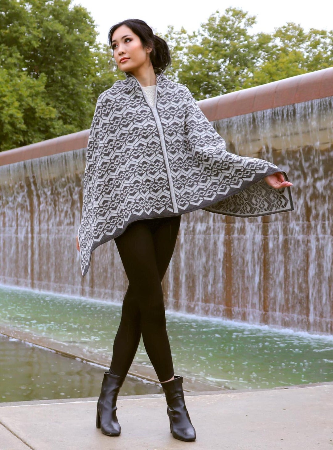 Reversible Baby Alpaca Geometric Pattern Poncho / Peruvian Alpaca ...