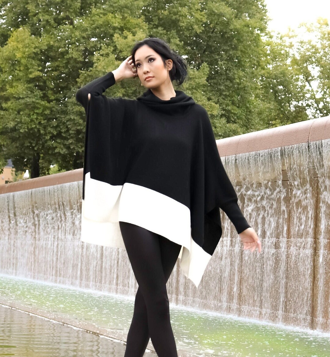 Cowl-neck Dual Tone Poncho Sweater / Peruvian Alpaca Ponchos / Peruvian ...