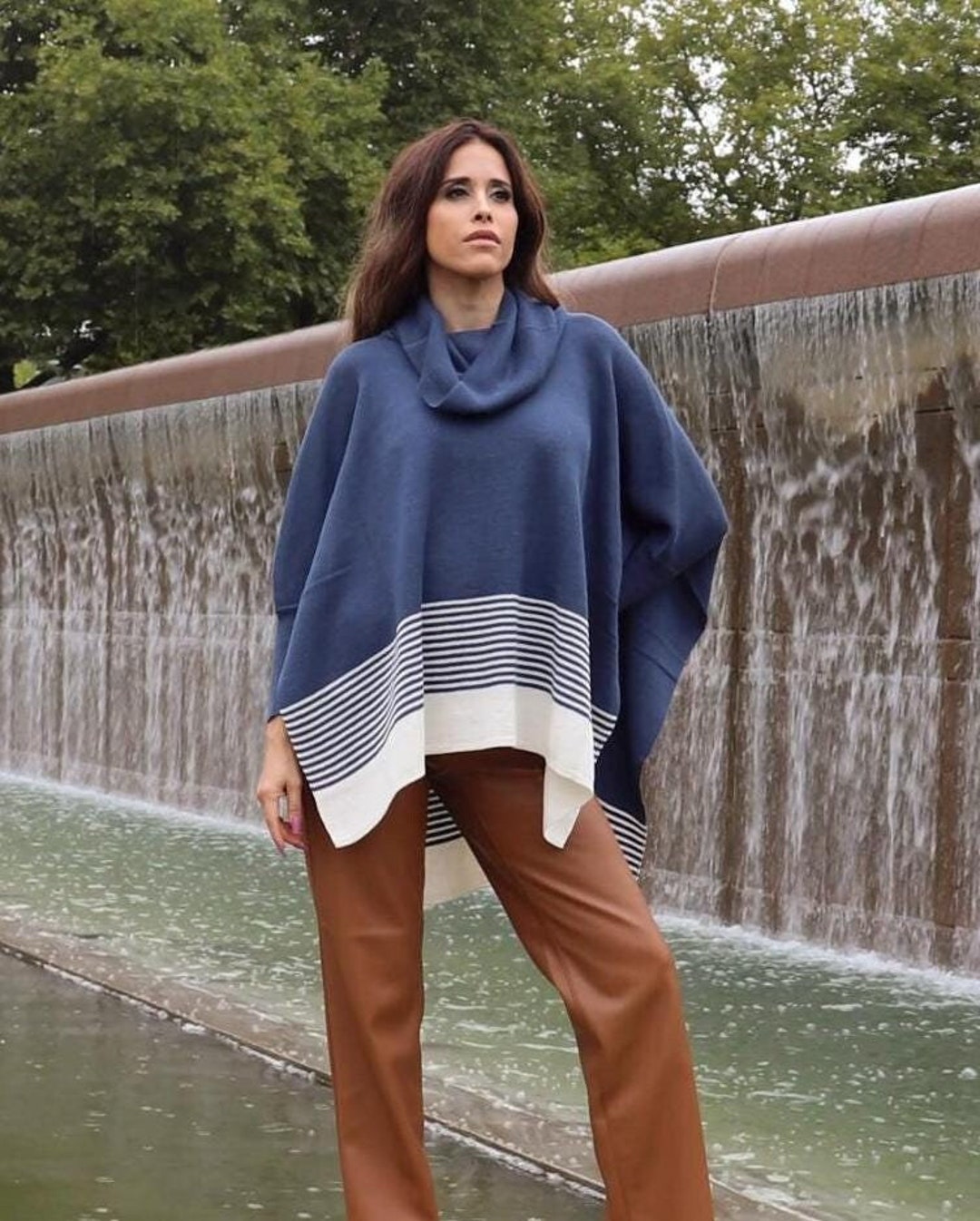 Dual Tone Cowl-neck Poncho Sweater / Peruvian Alpaca Ponchos / Peruvian ...