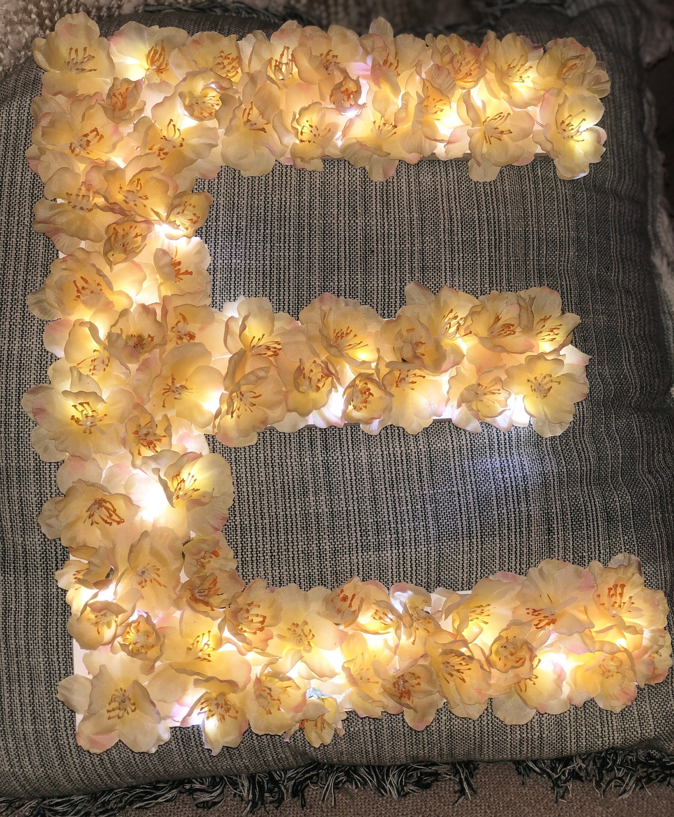 Light up Flower Covered Wood Letter - Etsy
