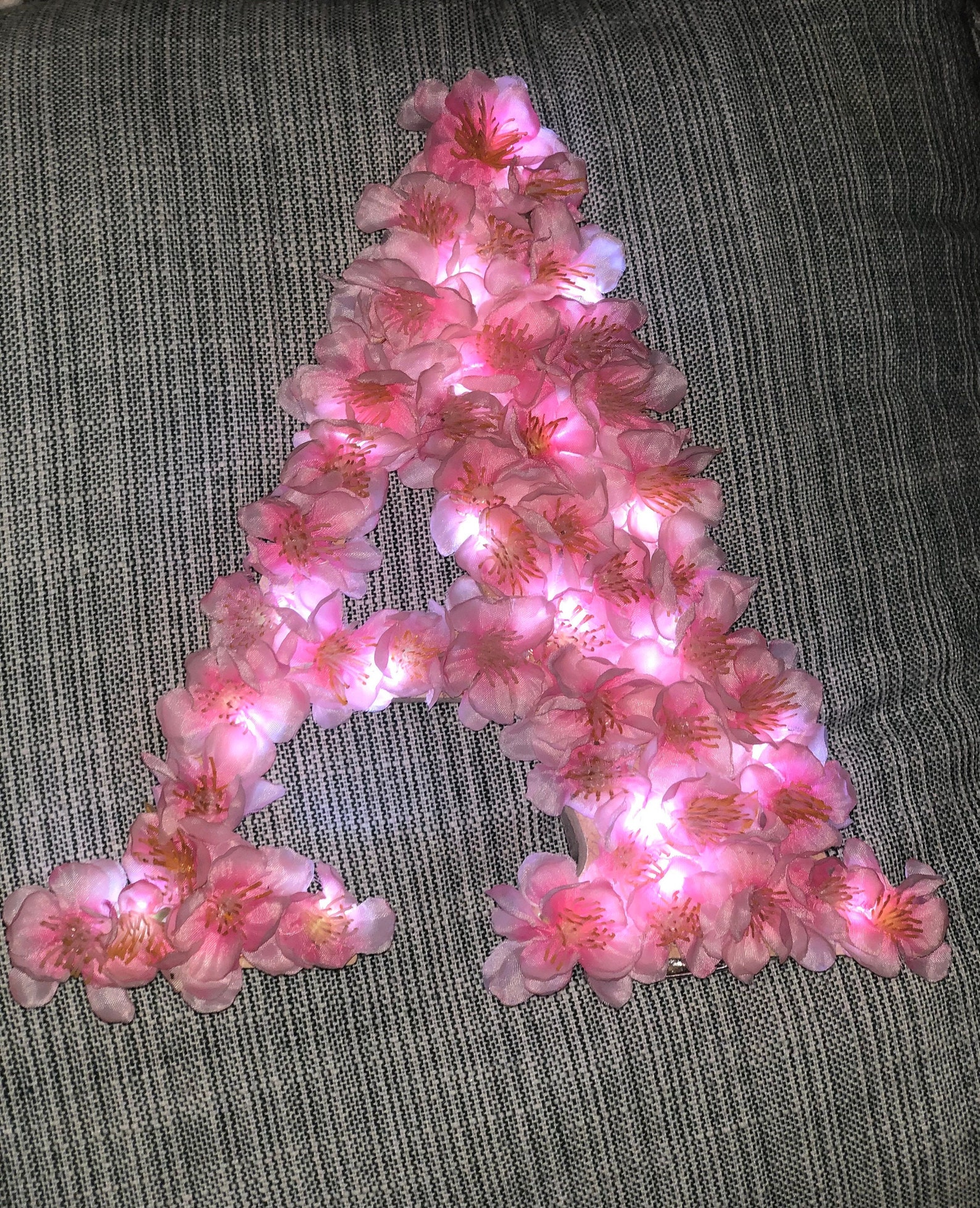Light up Flower Covered Wood Letter - Etsy