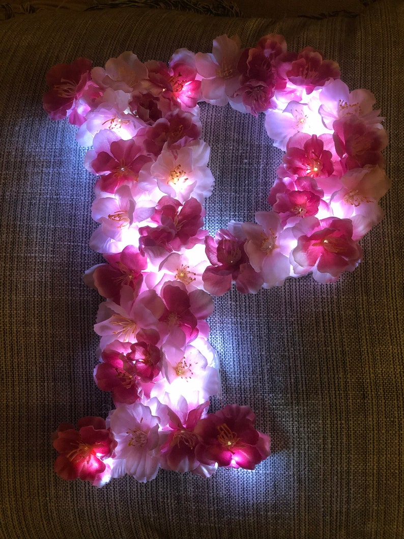 Light up Flower Covered Wood Letter - Etsy