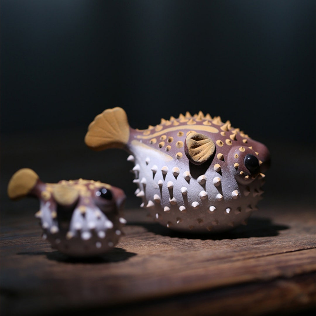 Ceramic Puffer Fish Ornament, Stoneware Puffer Fish Sculpture, Ceramic ...