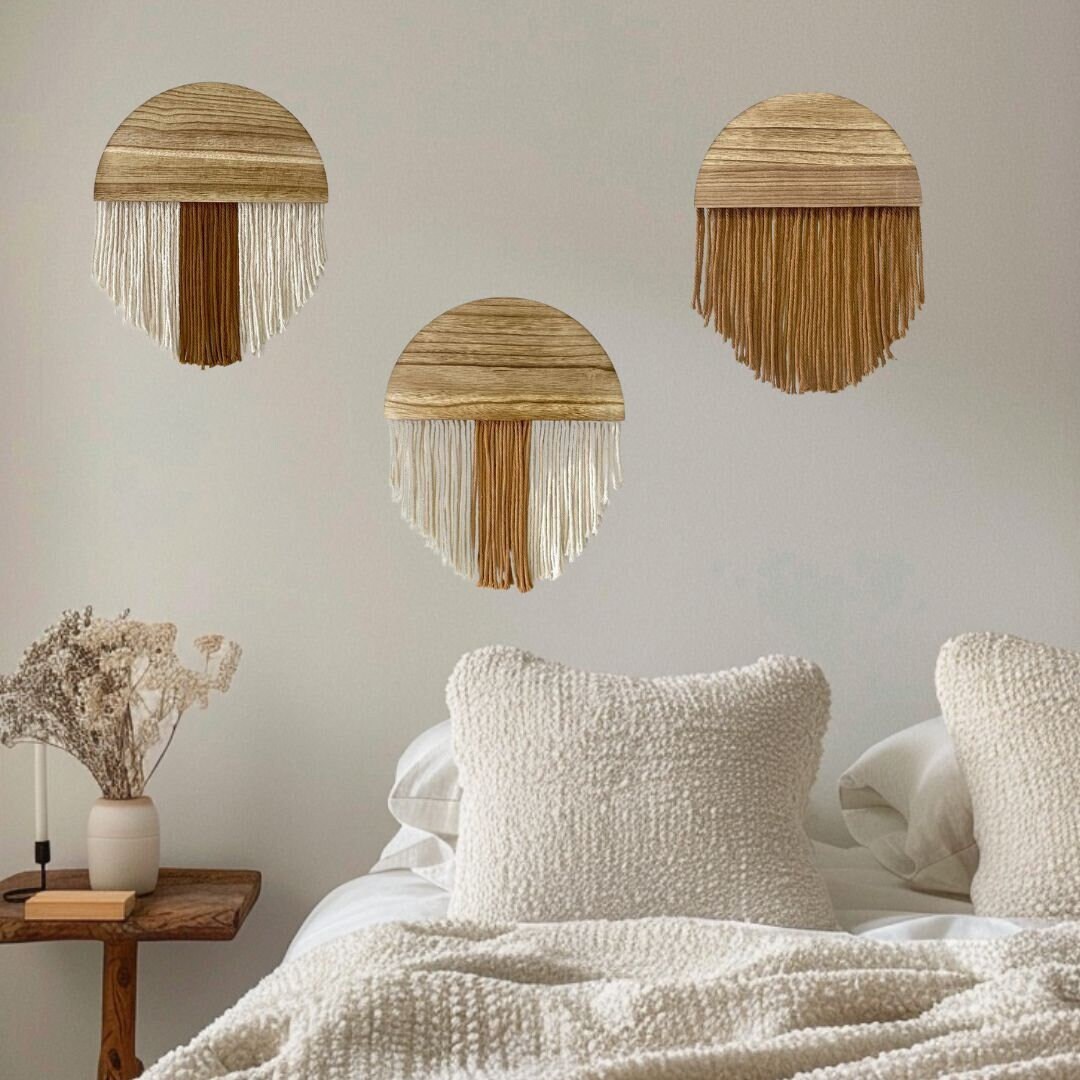 Half Moon Wooden Macrame Tassel Wall Hanging, Tassle Hanging Tapestry ...