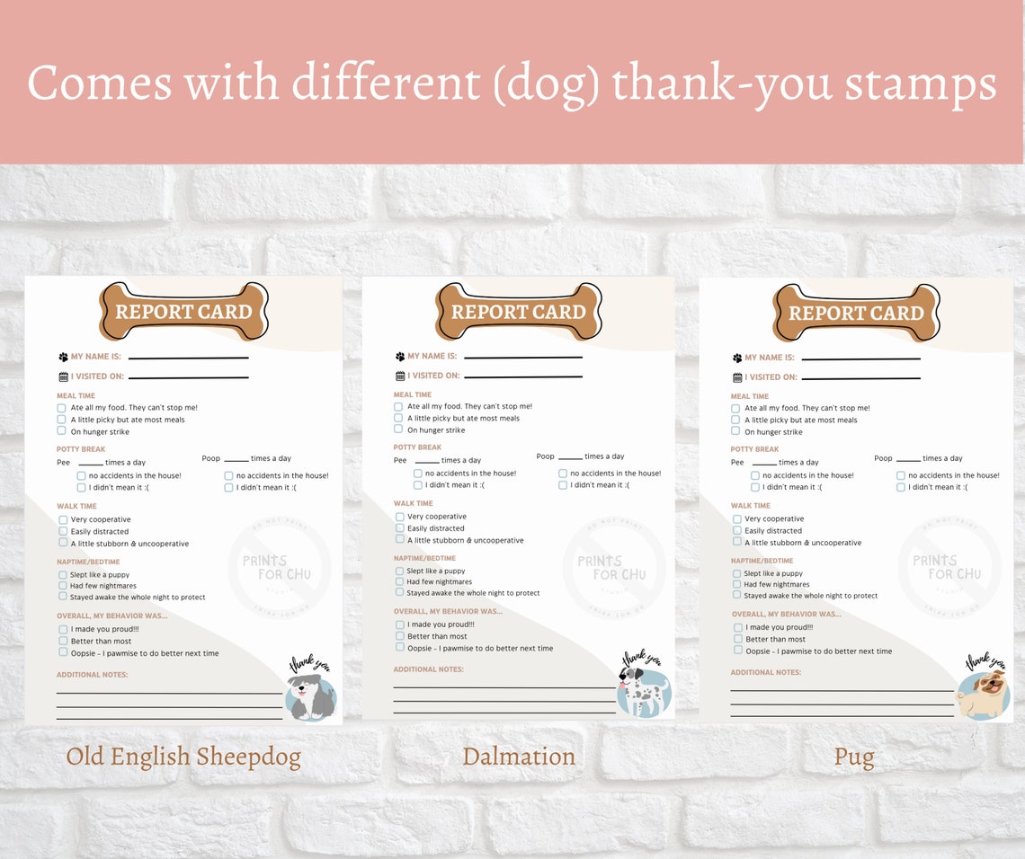 Dog Boarding/sitting Report Card Template - Etsy