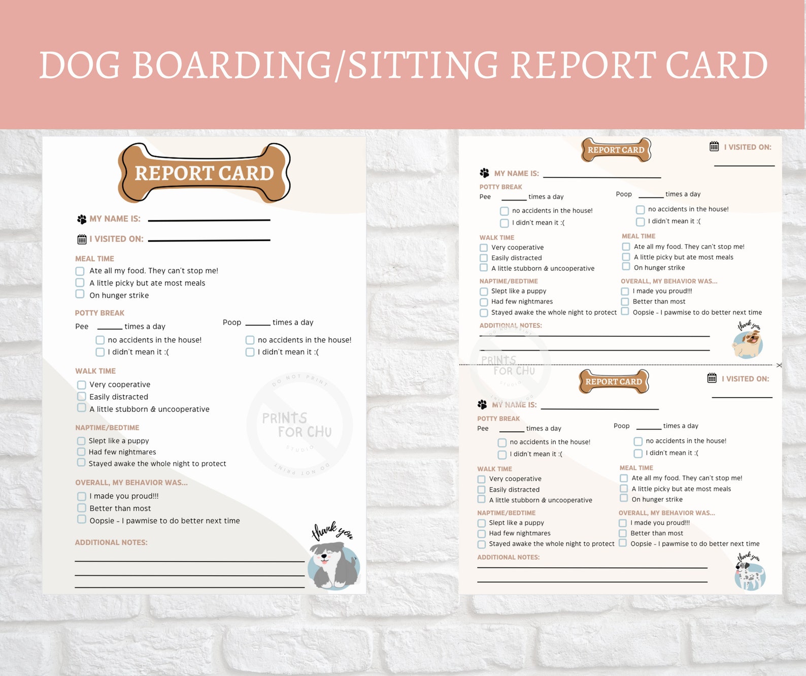 Dog Boarding/sitting Report Card Template - Etsy