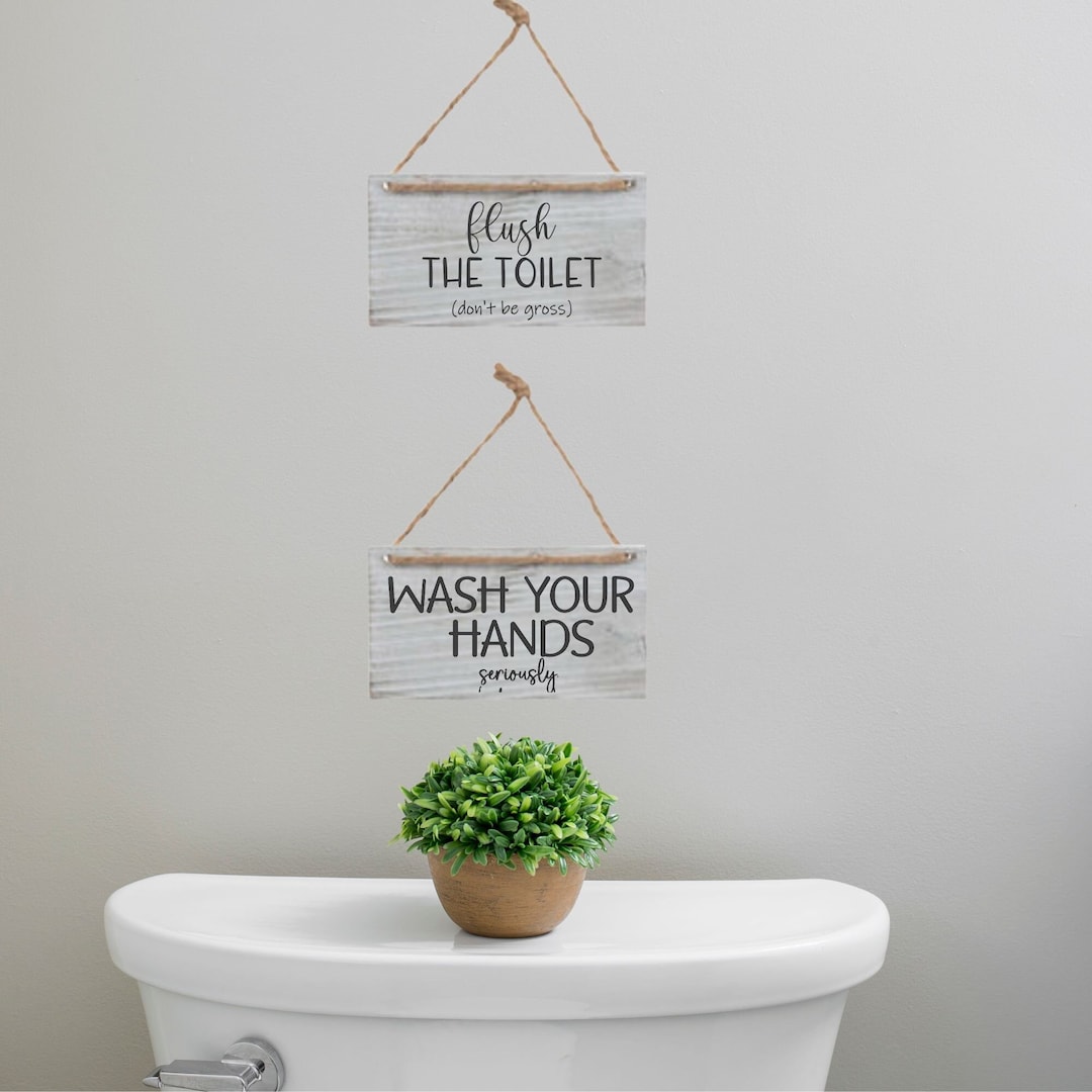 Kids Bathroom Sign, Flush the Toilet Wash Your Hands, Funny Bathroom ...