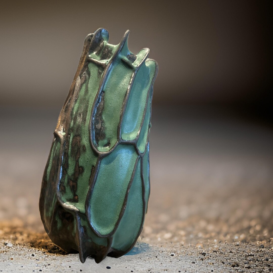 Hand-built Art Ceramic Black/brown/ Green Rustic Textures Vase for ...