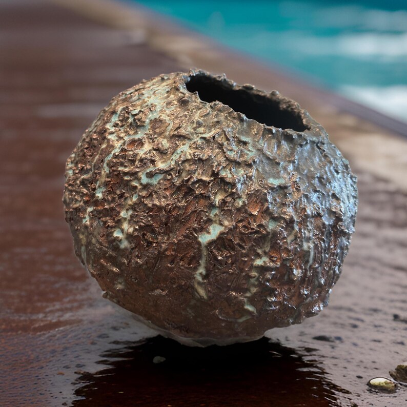 Hand-built Art Ceramic /dark Brown/turquoise Rustic One of Kind Vase ...