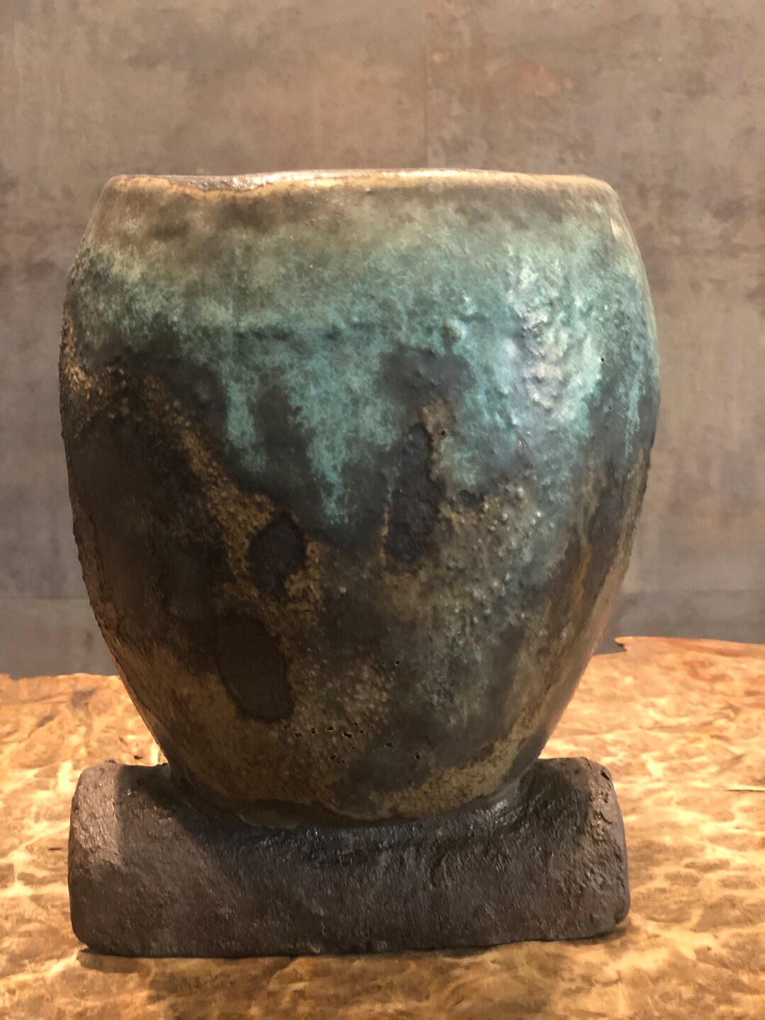 Dark Brown W/ Turqouise / Golden Glazes Ceramic Vase for - Etsy