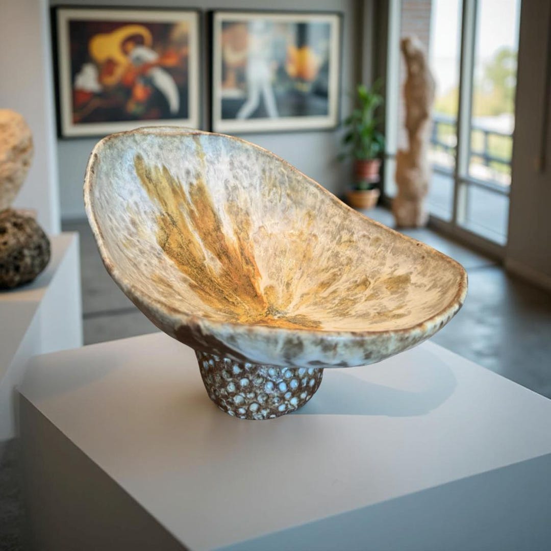 Large Sculptural Ceramic Bowl-organic Textured Pedestal Vessel in ...