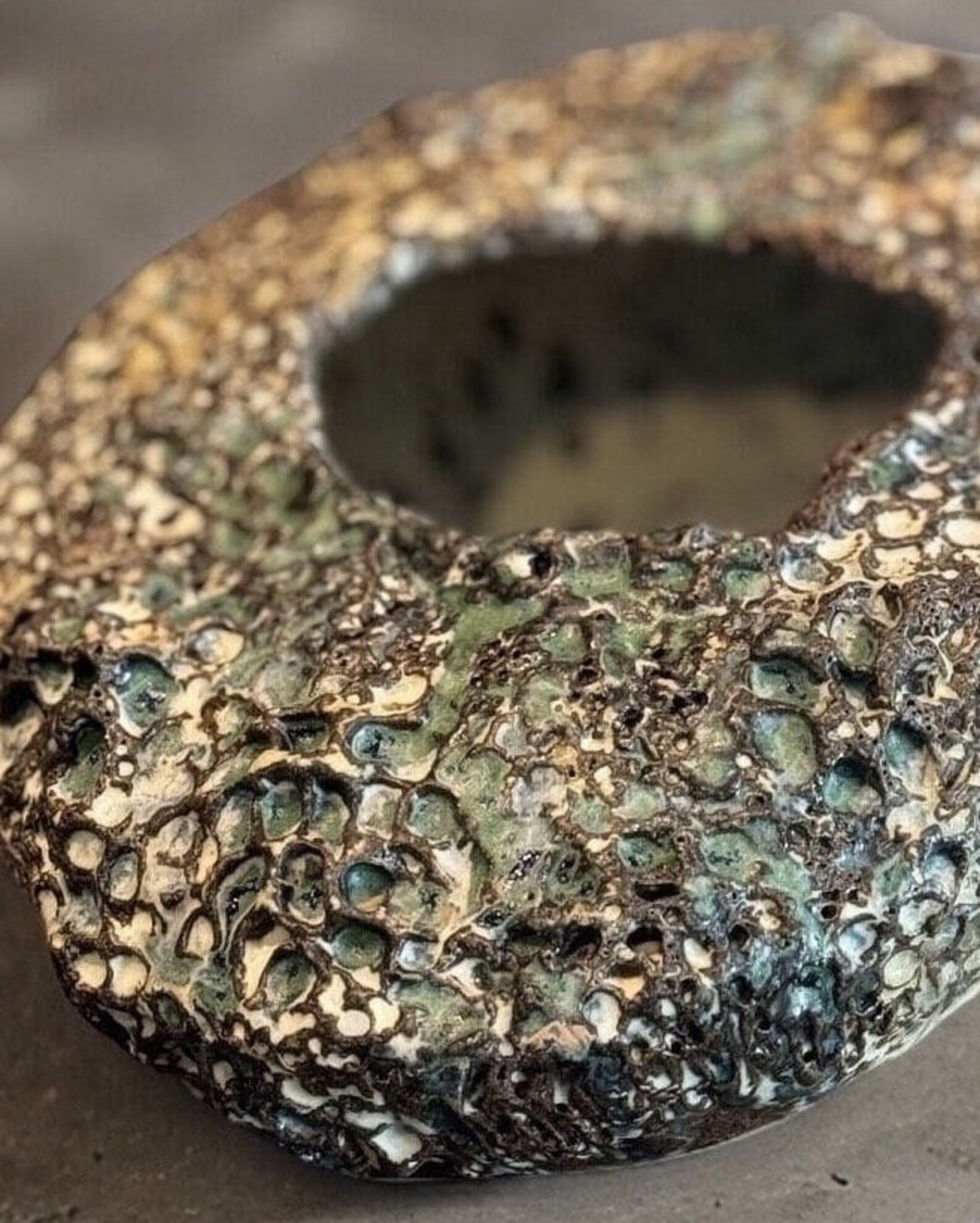 Hand Built Art Ceramic White/ Green/blue/dark Browncolors, Seashell ...