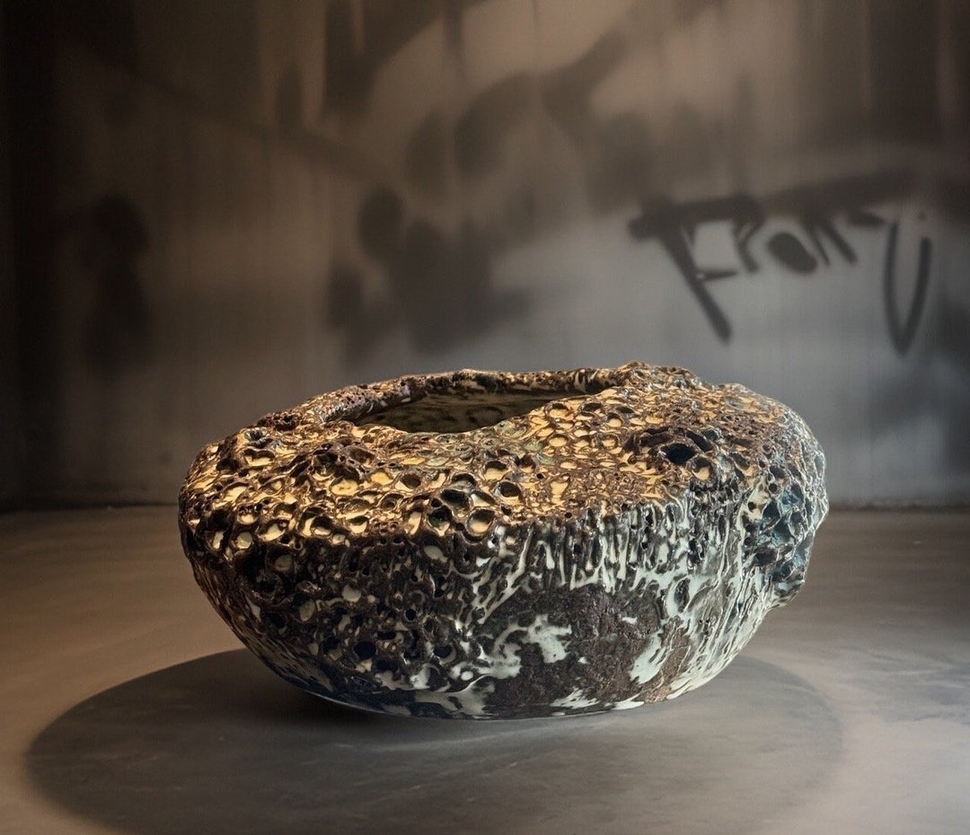 Hand Built Art Ceramic White/ Green/blue/dark Browncolors, Seashell ...