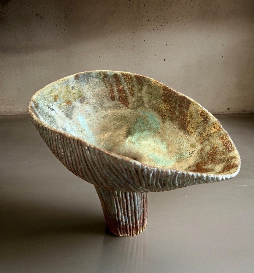 Unique Hand Made Ceramic Vase Brown W/ Turqouise / Golden Glazes for ...