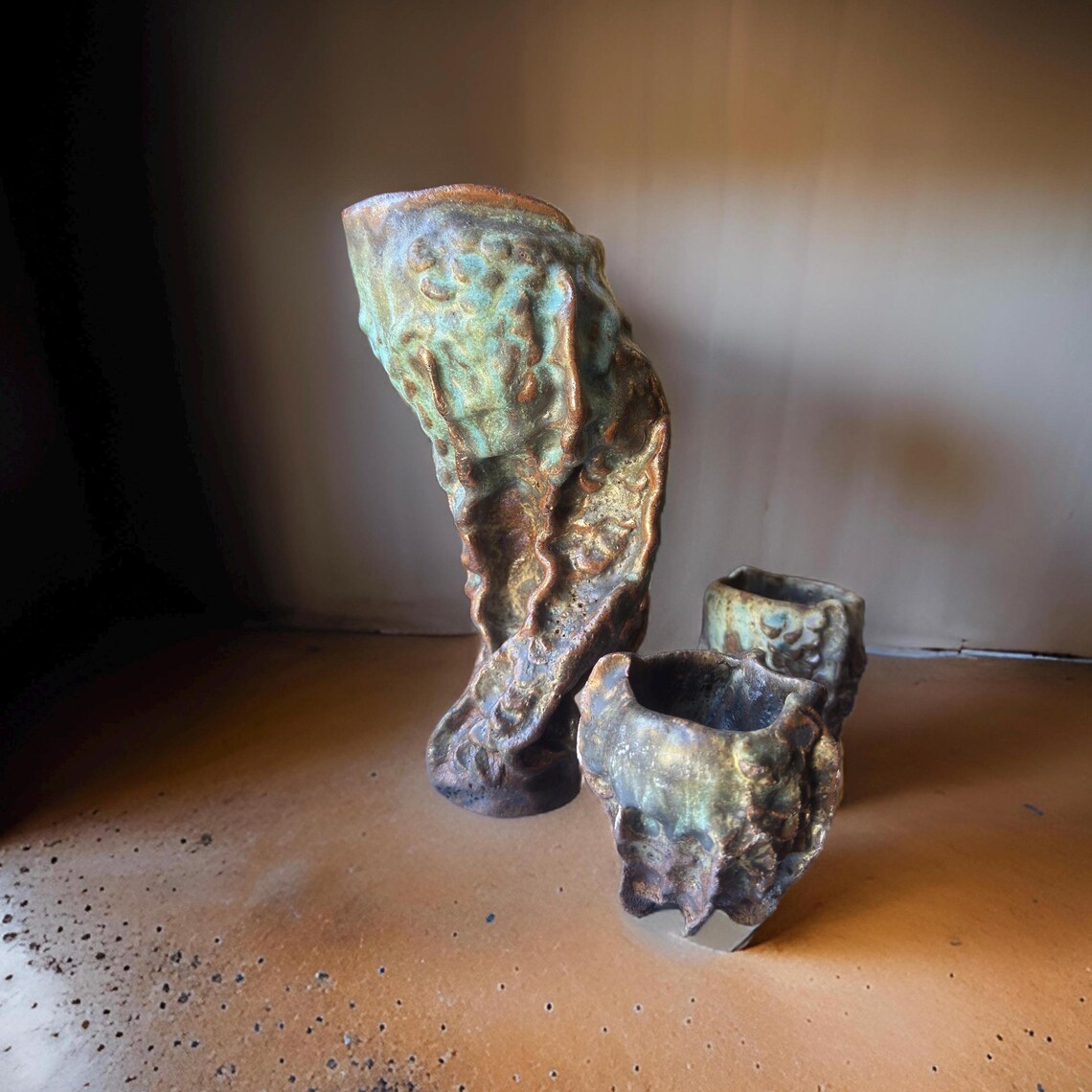 Handmade Ceramic Fish Sake Set: Turquoise Bronze Bottle & Cups - Etsy