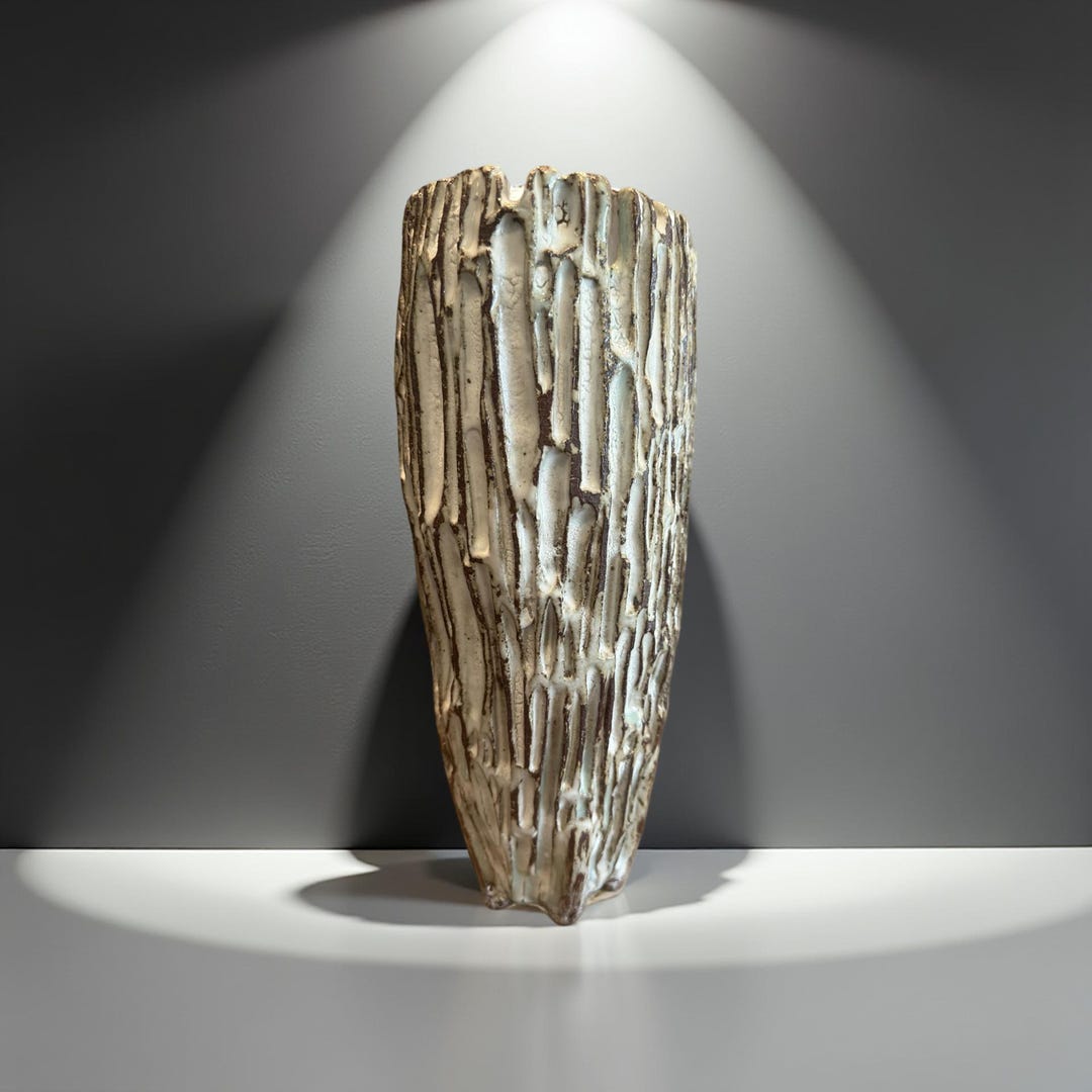 Unique Hand Made Art Ceramic White/ Light Blue/ Brown Rustic Textures ...