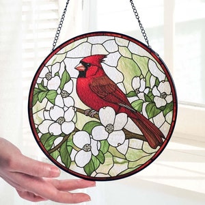 Red Cardinal Stained Glass Suncatcher, Cardinal Window Hanging Red Bird ...