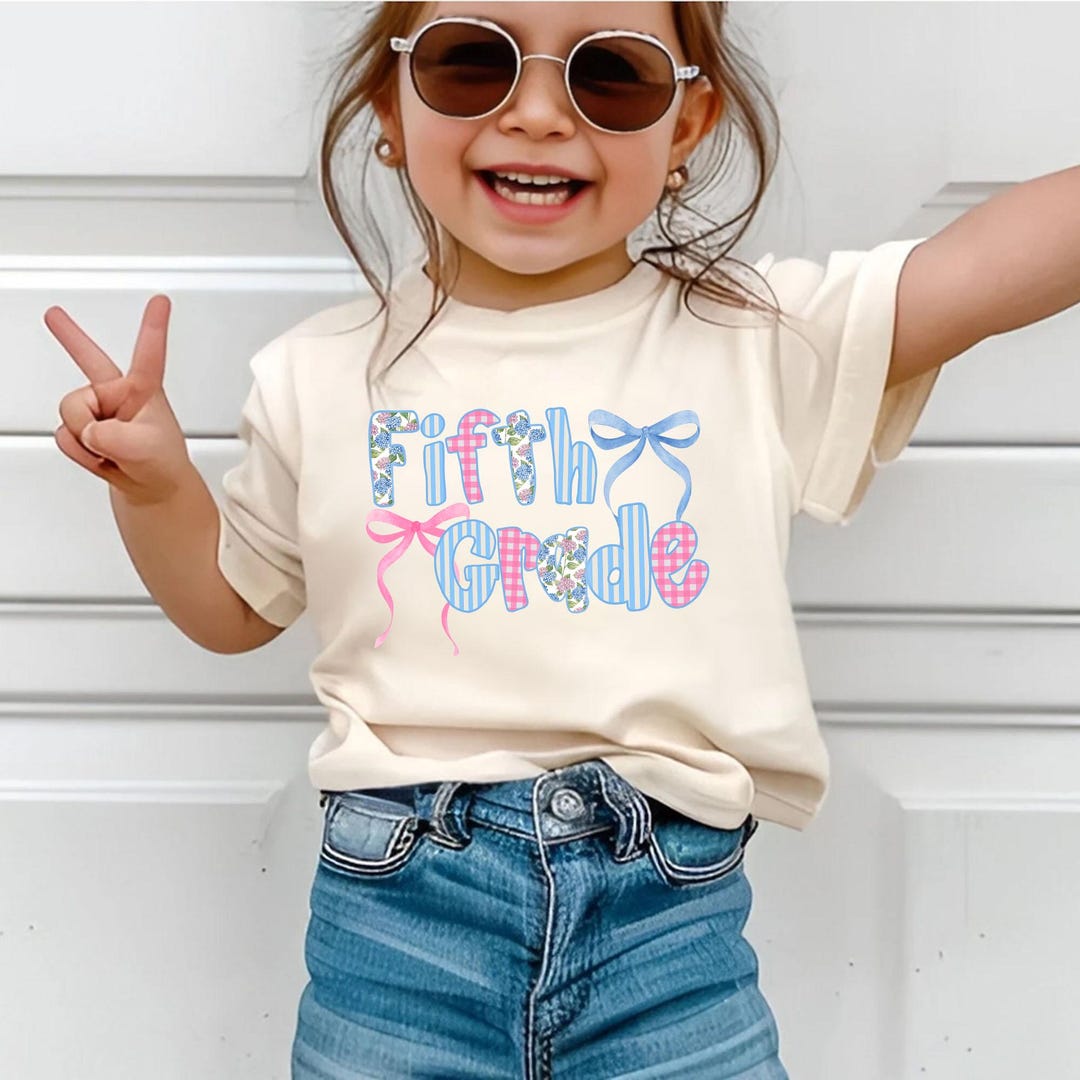 Fifth Grade Coquette Pastel School Shirt, Girly Kid First Day of Fifth ...