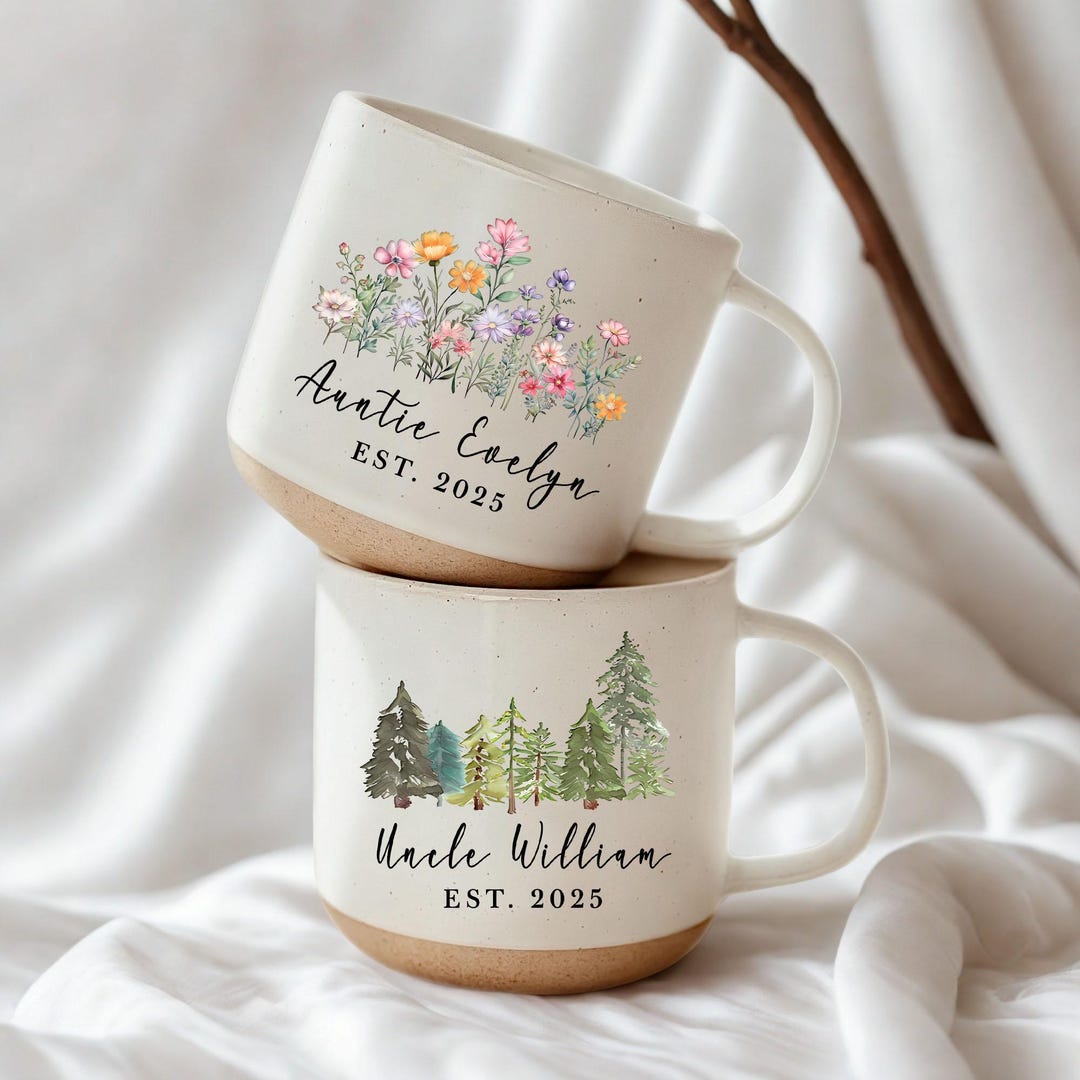 Personalized Pregnancy Reveal Pottery Mug, Auntie and Uncle Mug, Baby ...