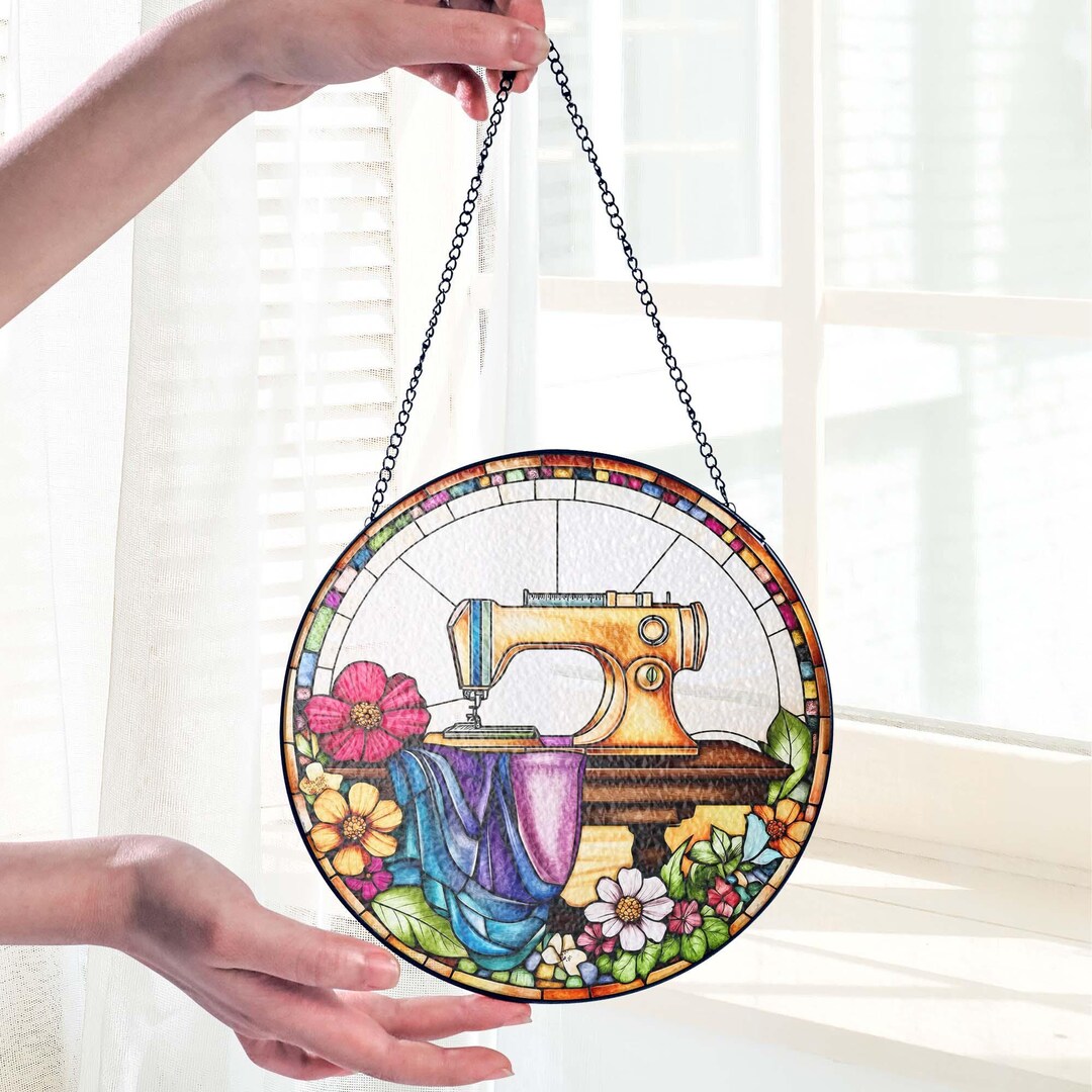 Stained Glass Sewing Machine Sun Catcher Window Hanging, Sewing Room ...