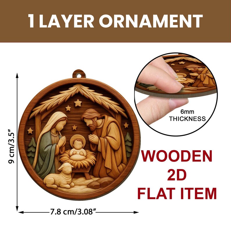 Jesus Nativity Scene Christmas Wood Ornament, Christian Holiday Family ...