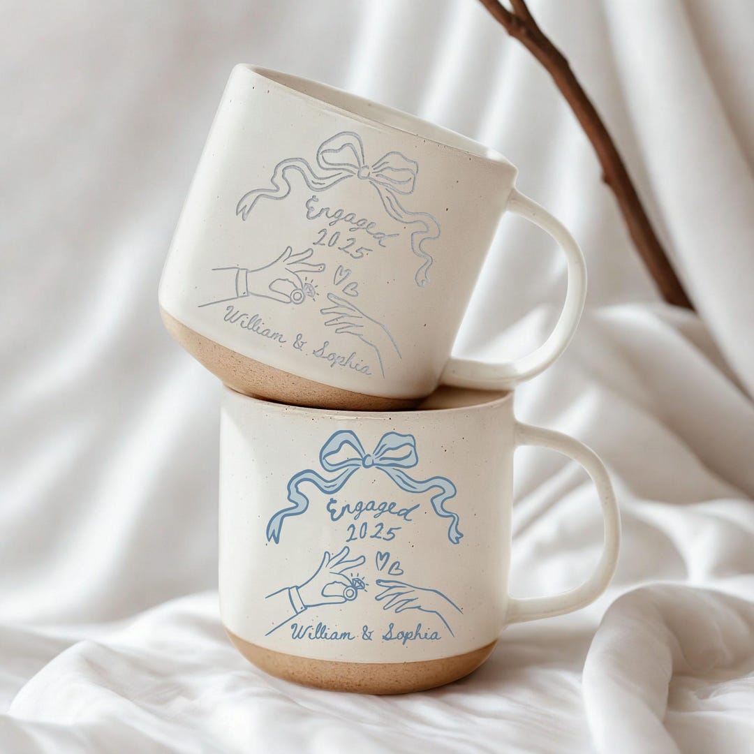 Personalised Engraved Engagement Pottery Mug, Engaged Ceramic Mug ...