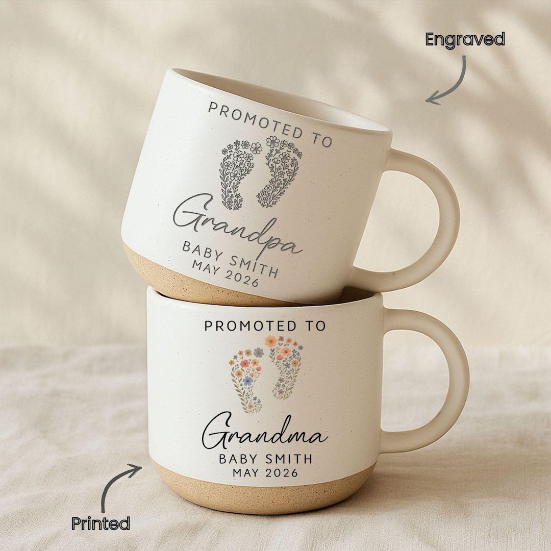 Promoted to Grandma/grandpa Pottery Mug, Pregnancy Announcement Gift ...