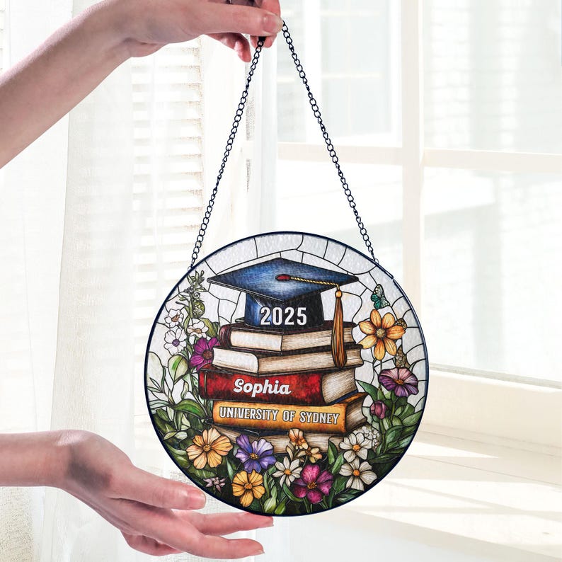 Custom Graduation Stained Glass Suncatcher Class of 2025 Gift, High ...