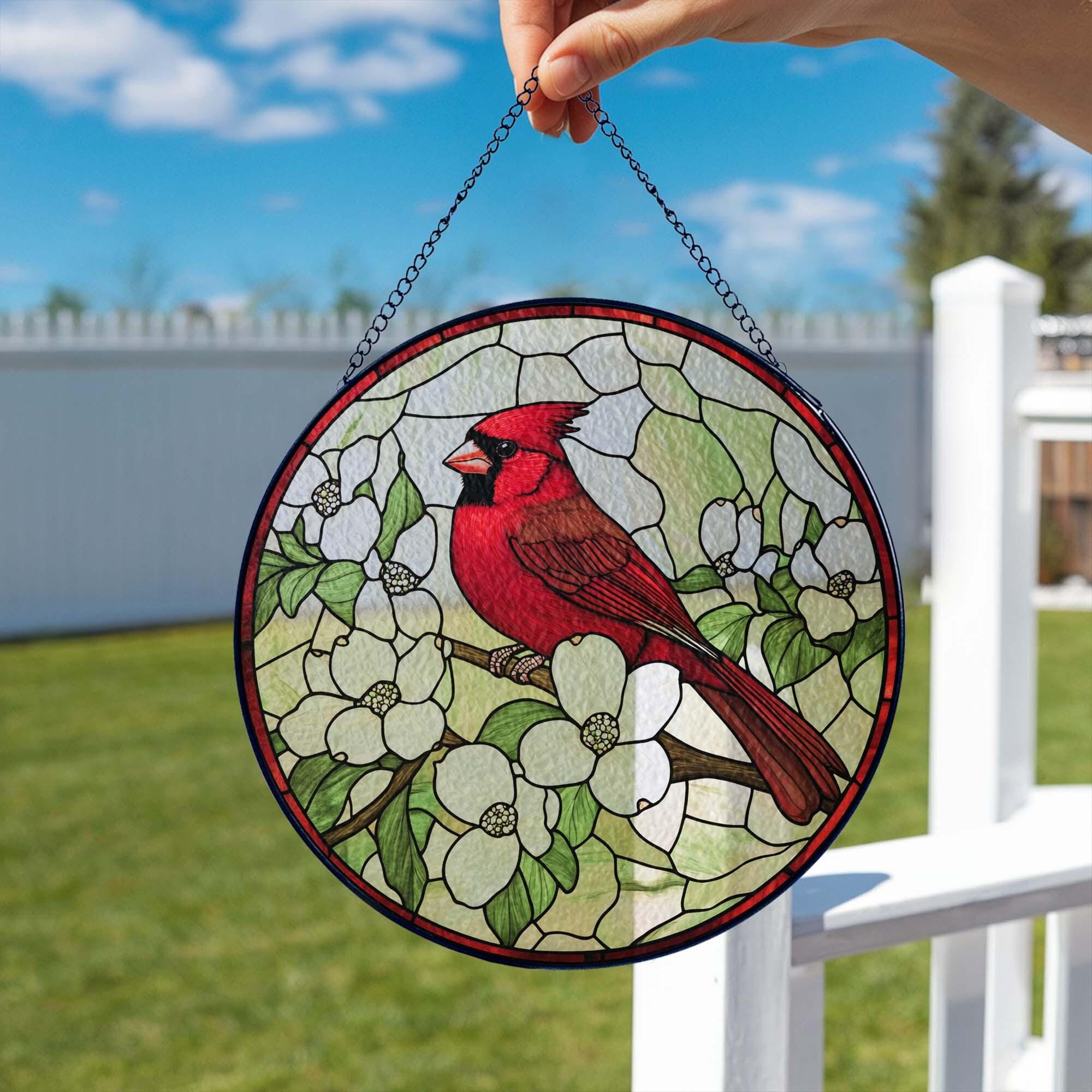 Red Cardinal Stained Glass Suncatcher, Cardinal Window Hanging Red Bird ...
