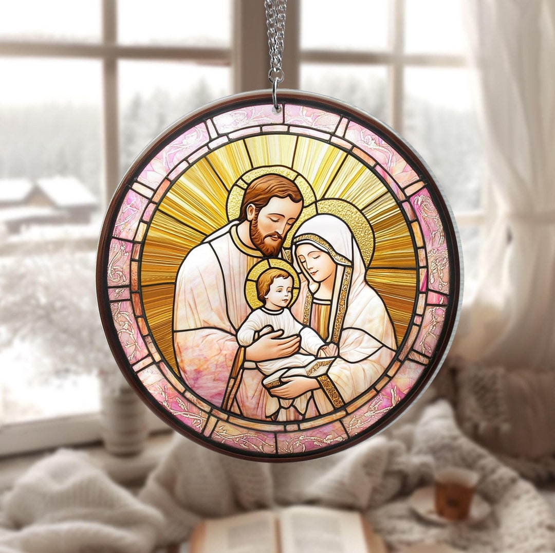 Nativity Scene Suncatcher, Faux Stained Acrylic Christian Window ...