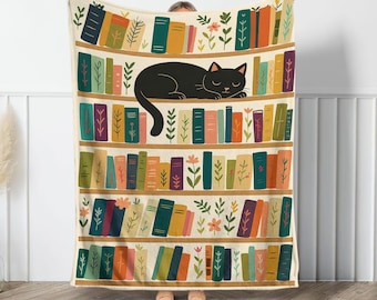 Vintage Bookshelf Library Throw Blanket, Cottagecore Book Plant Lover ...