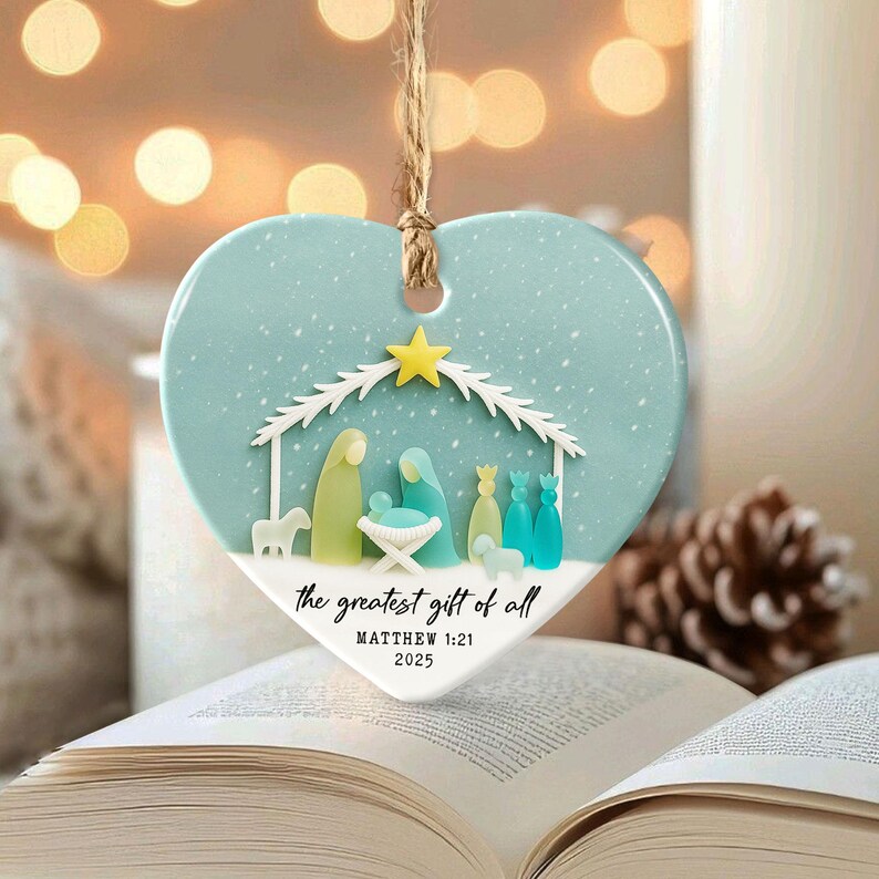 2D Flat Nativity Sea Glass Ceramic Ornament Christmas Decor Gift ...
