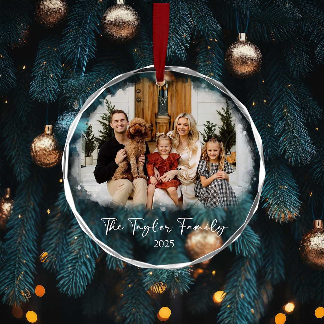 Personalized Family Picture Ceramic Glass Ornament, Custom Watercolor ...